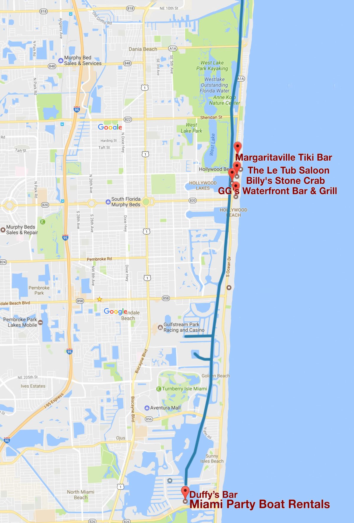 Miami Boat Routes | Miami Party Boat Rentals